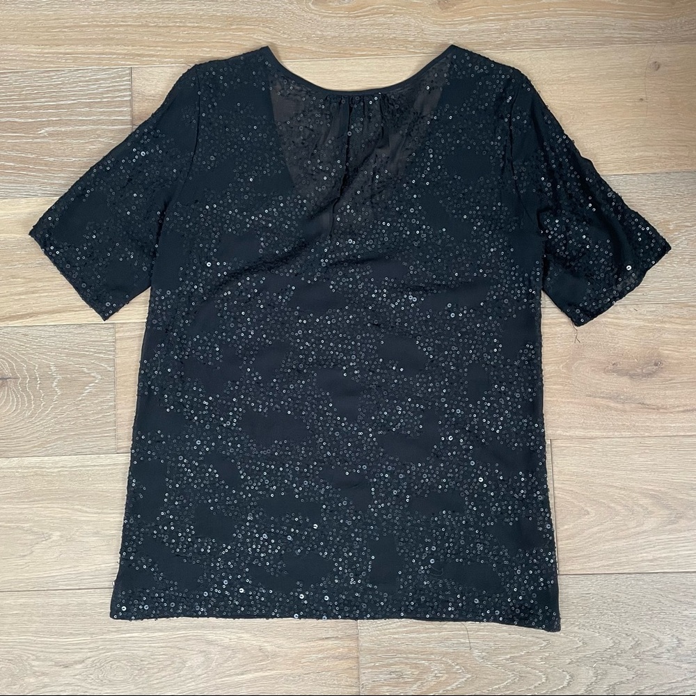 Sequined Sheer Club Monaco Short Sleeve Blouse - Gem